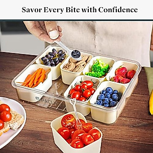 spaclatio Snack Box Container and Divided Serving Tray with Lid and Handle, Dishwasher Safe 8 Removable Compartments Snackle Box Container Multi-purpose as Fruit Tray for Picnic, Beach 1 Pack (White)