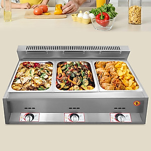 3-Pot Food Heating Pot, Gas/LPG Countertop Soup Warmer, Stainless Steel Cooking Heating Pot, Suitable for Households, Restaurants, Hotels, Banquet Halls, and Self-Service Restaurants.