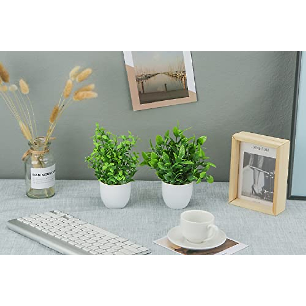 Miracliy 4 Packs Mini Fake Plants Artificial Potted Eucalyptus Faux Plants for Home Office Farmhouse Bathroom Table Shelf Decor Indoor
