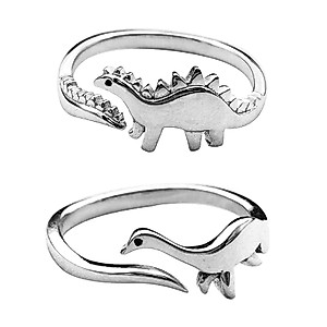 Sterling Silver Cute Dinosaur Ring Sets Silver Band Ring Stackable Finger Rings Sliver Rings Adjustable Minimalist Rings Tiny Dragon Rings for Women Men Jewelry Gifts Toddler Ring (silver, One Size)