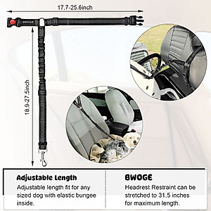 BWOGUE 2 Packs Dog Cat Safety Seat Belt Strap Car Headrest Restraint Adjustable Nylon Fabric Dog Restraints Vehicle Seatbelts Harness Black Elastic Bungee