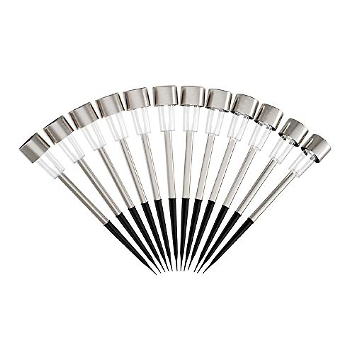 Pure Garden 50-LG1067 Path Lights-12.2” Stainless Steel Outdoor Stake Garden, Landscape, Patio, Driveway, Walkway 12.2" Solar Pathway Lights-Set of 12, Silver