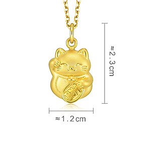 CHOW SANG SANG 999 24K Solid Gold Maneki Neko Lucky Cat Charm Pendant for Women 91976P [Not Include the Necklace]