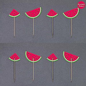 Gexolenu 24 Pcs Watermelon Cupcake Toppers Glitter Fruit Theme Summer Watermelon Cupcake Picks for Kid Baby Shower Party Decorations Boy Girl Birthday Cake Party Supplies