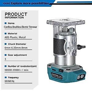 Brushless Cordless Wood Router Tool for Makita 18V Battery,Compact Woodworking Trimmer Palm Router,5 Speed for Precise Wood Cutting