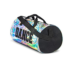 Holographic Dance Duffle Bag for Girls, Kids Travel Bag with Adjustable Carry on and Handy Pouch, Dance Accessories for Girls, Teens - 16 L