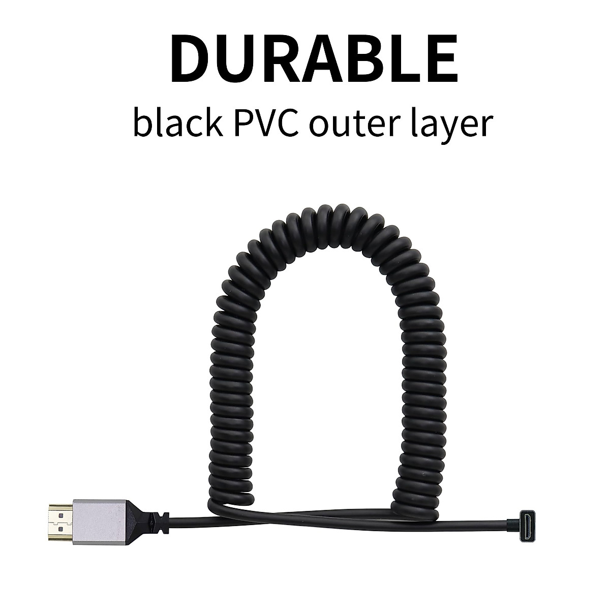 RIIEYOCA 90 Degree Up Angle UHD 4K Micro HDMI Male to HDMI Male 18Gbps High Speed 2.0 Extender Coiled Cable Supports 4K@60Hz,1080p,ARC,3D,for Laptop,DVRs,HDTV,Roku Ultra Stretchable to 1.5M/5FT