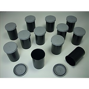 Black Film Canisters with Gray Lids: (12 Pack)