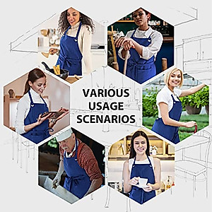 ROTANET Stretch Stripe Apron for Men Women Adjustable Bib Aprons with 2 Pockets for Kitchen Cooking Water & Oil Resistant Royal Blue