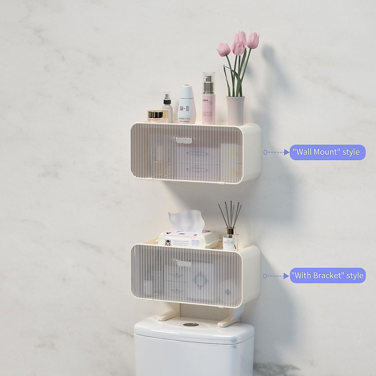 bbveking Over The Toilet Storage, without Drilling or Screwing,Easy Installation.Over toilet Bathroom Organizer Wall Mounting, Space Saver with Lid,Over The Toilet Storage Cabinet (Wall Mount)