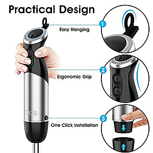 KOIOS Upgraded Immersion Blender Handheld, 1000W 12-Speed 5 in 1 Hand Mixer Stick Blender with 304 Stainless Steel Blade, Food Processor, Beaker, Egg Whisk and Milk Frother,BPA-Free, for Smoothies Purée Baby Food