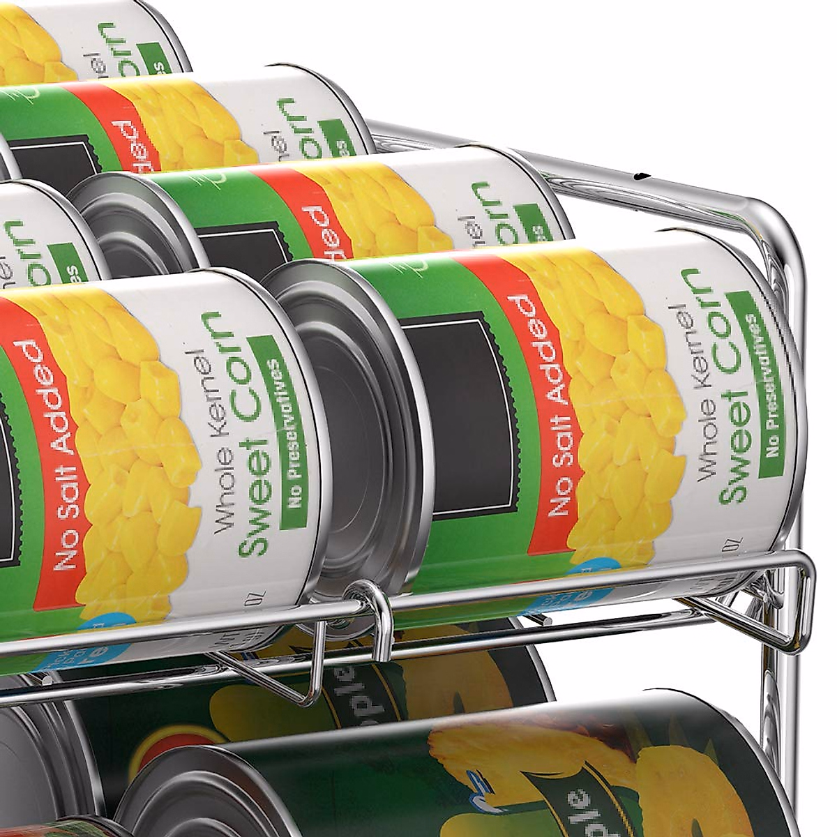 Can Organizer Stackable 2 Pack Can Storage Dispenser Rack 3 Tier Holds up 36 Cans Rotates First in First Out for Kitchen Cabinet or Pantry, Chrome Finish