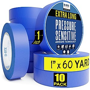 D-NYX Professional Painters Tape (60 Yards/Roll) Produces Sharp Lines | Blue Masking Tapes Residue-Free Multi-Surface Spray Paint Tape for Wall Renovation DIY Painting (1, 1 in x 60 yds)