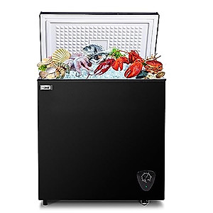 5.0 Cu. Ft Deep Freezer WANAI Chest Freezer Small Freezers with Storage Basket Top Open Door Mini Compact Freezer 7 Temperature Control for Home Garage Apartment Kitchen Office Black