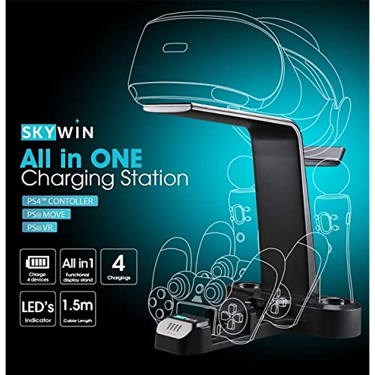 Skywin VR Charging Stand - PSVR Charging Stand to Showcase, Display, and Charge Your PS4 VR (PS4 Controller)