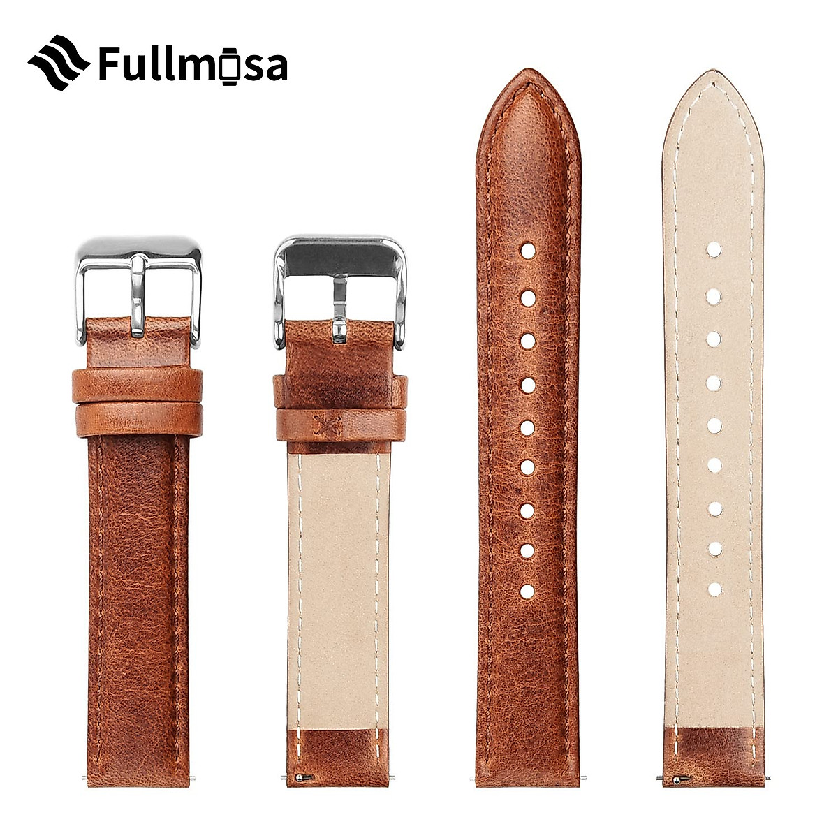 Fullmosa Watch Band, Vintage Leather Replacement Bands Stainless Steel Buckle for Men Women, Strap Width 14mm 16mm 18mm 19mm 20mm 22mm 24mm