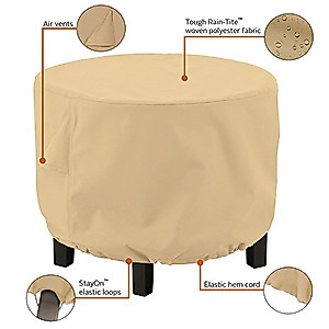 Classic Accessories Terrazzo Water-Resistant 24 Inch Round Ottoman/Coffee Table Cover, Outdoor Table Cover, Sand