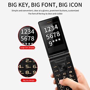 Zyyini 2G Flip Phone, Backlit Big Large Font Unlocked Flip Phone for Seniors, Volum, Dialing, FM, Alarm Clock, Flashlight, Calculator, SOS, Long Standby (US Plug)