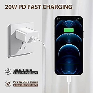 XNMOA 20W USB C PD Wall Charger, Type C Power Adapter with 3FT Charger Cord for iPhone 14 13 12 11 Pro Max, iPad Pro, Phone Charger Cable 3ft Quick Charge Data Sync Cord with Wall Plug with USB C