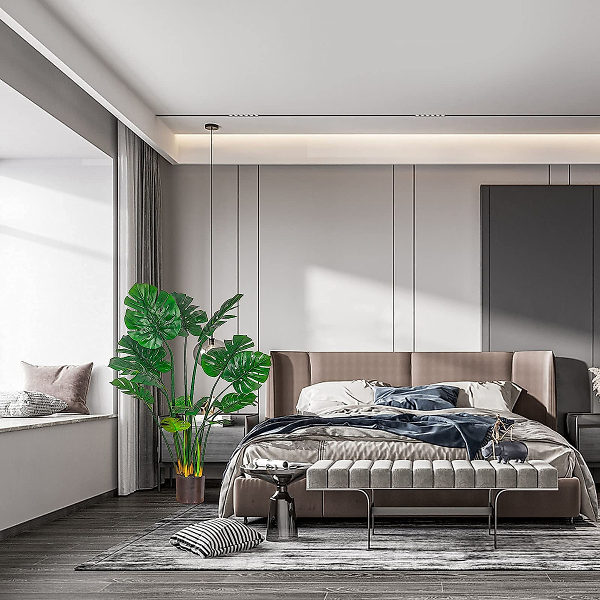 kutuuhome Fake Plants Artificial Monstera Deliciosa Plant Fake Tropical Palm Tree Perfect Faux Swiss Cheese Plant for Home Garden Office Store Decoration (2, 43 Inch)