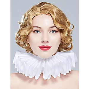 BABEYOND Renaissance Ruffled Neck Collar Vintage Clown Choker Wrap Renaissance Elizabethan Ruffle Layered Collar Scarf for Costume Party (White)