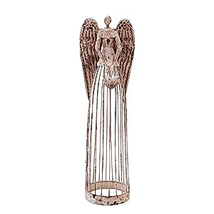 E-view Antique Metal Angel Garden Statue - Weather Resistant Indoor Outdoor Sculptures Yard Lawn Patio Art Decor Guardian Angel for Mother 32" H