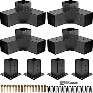 Grehitk Pergola Kit, Pergola Brackets 3-Way Right Angle Corner Bracket Woodworks DIY Post Base Kit, Wooden Beams for Gazebos, Patio Pergolas, Log Cabin Outdoor Pergola Hardware for 4x4 Lumber