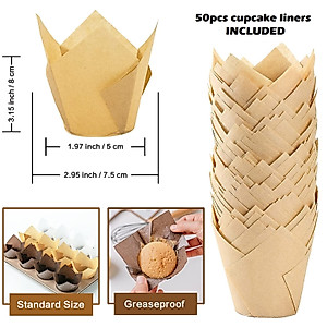 FRANK PRESSIE 3 Tiered Serving Stand Farmhouse Decor Galvanized Metal 3-Tiered Tray for Party Rustic Three Tier Grey Basket with 50pcs Tulip Cupcake Liners, Silver