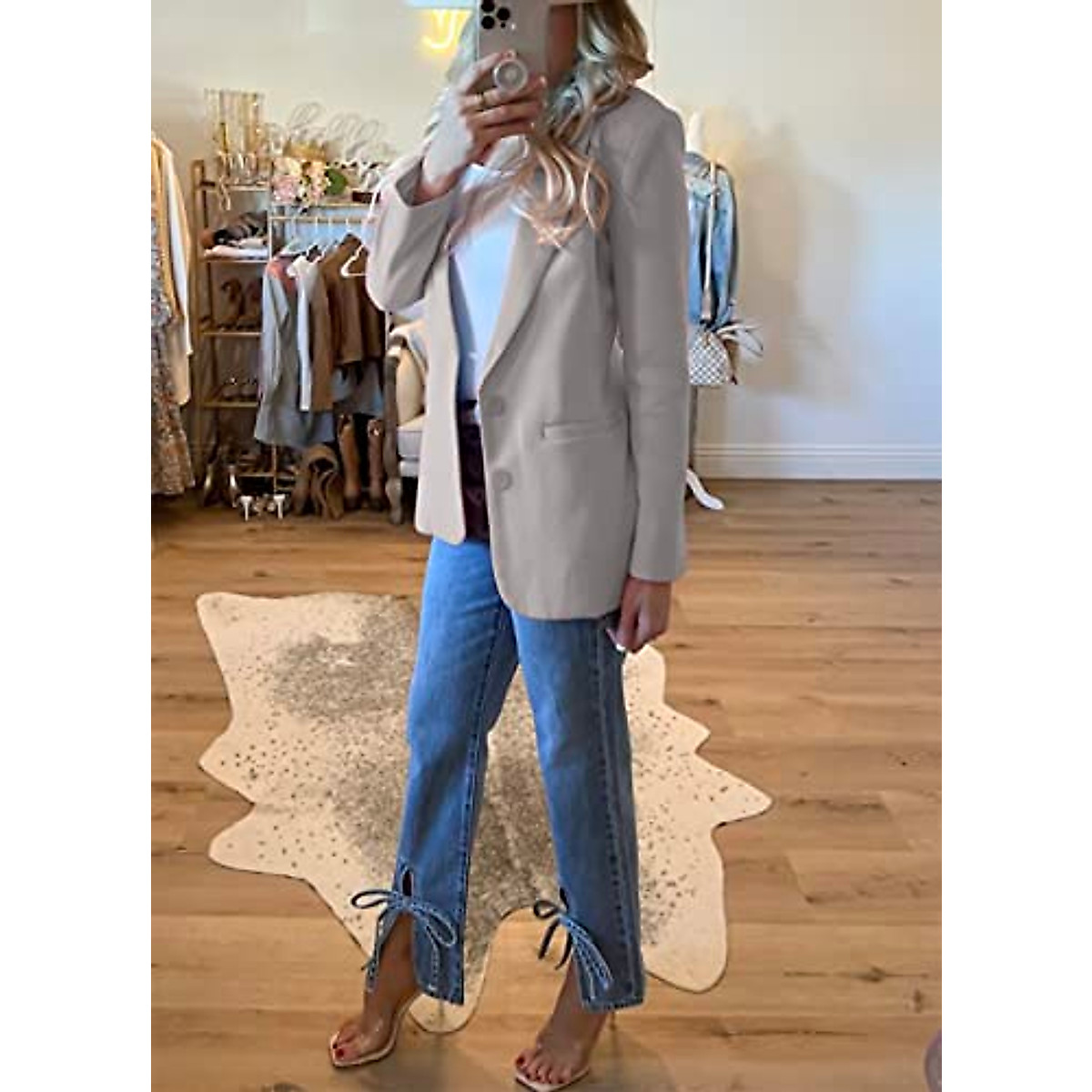 Micticsi Blazers for Women Fashion Casual Blazer Long Sleeve Open Front Office Work Suit Jackets (Grey, Large)