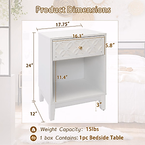 E-SHANHOMY White Nightstand Drawers Modern Side Table for Bedroom,Night Stand End Table with Storage Shelf,Night Tables Wood Nightstand Table Bedroom, 24" H