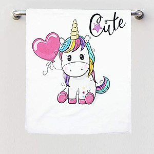 N/W Cute Christmas Unicorn Hand Towel Microfiber Print Soft Guest Home Decoration Rainbow Unicorn Face Towels Multipurpose for Bathroom, Hotel, Gym, Swimming and Spa (13.7 X 29.5 inch)