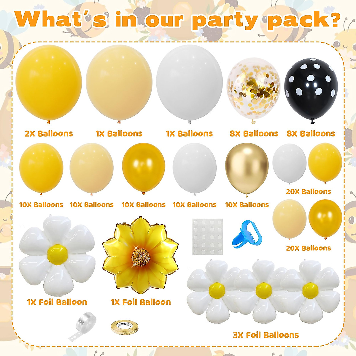 Bee Balloon Arch Kit Decorations - Bee Party Decorations with Bee Shaped Balloons Daisy Balloons Sunflower Balloon for Bee Themed Wall Decor Gender Reveal Baby Shower Birthday Party Supplies