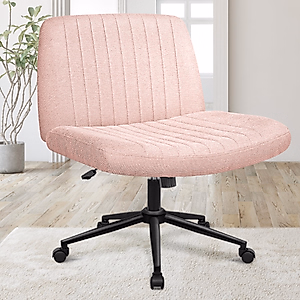Orange Factory Criss Cross Chair with Wheels, Armless Cross Legged Office Desk Chair, Wide Comfy Vanity Rolling Swivel Modern Comfortable Fabric Computer Task Chairs for Home Office (Pink)