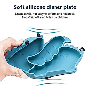 Qshare Toddler Plate, Portable Baby Plates for Toddlers and Kids, BPA-Free Strong Suction Plates for Toddlers, Dishwasher & Microwave Safe Silicone Placemat 9x6x1.5 inch Flydino-Lake Blue
