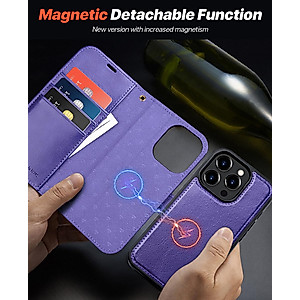 OCASE for iPhone 15 Pro Detachable Wallet Case with Card Holder, [2 in 1] PU Leather Flip Folio Case with RFID Blocking Magnetic Stand Removable Shockproof Phone Cover 6.1 Inch, Purple