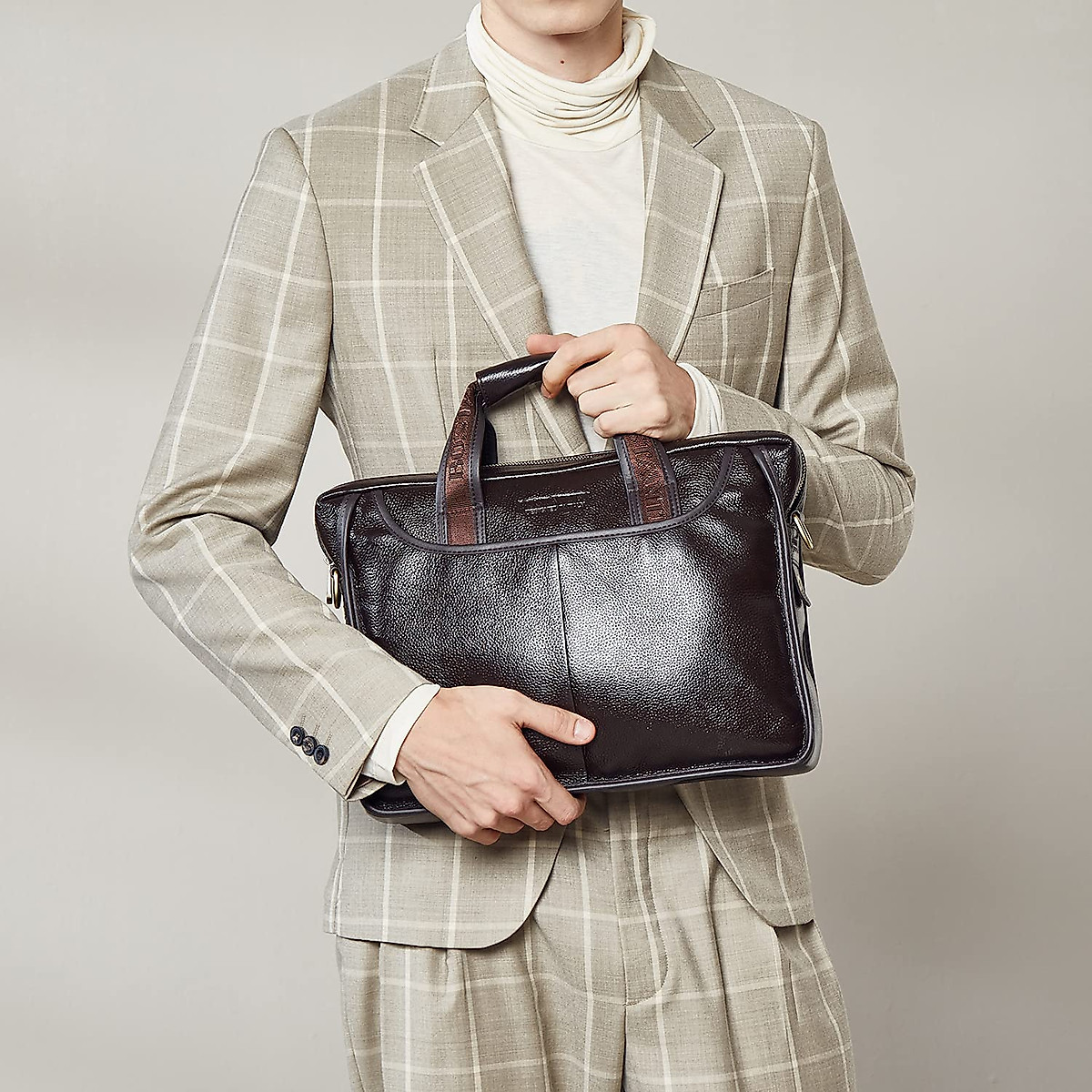 BOSTANTEN Leather Briefcase Handbag Messenger Business Bags for Men Black