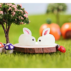 HYG 30 Pieces of Mini Resin Luminous Rabbit Mini Portrait Mini Fairy Garden Landscape Aquarium Decoration Potted Plant Decoration DIY Christmas Birthday Party Slime Amulet. (Luminous Rabbit)