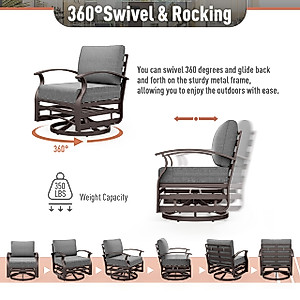 Kurapika Aluminum Patio Furniture Set 5-Seat Modern Metal Outdoor Conversation Sets w/45in Propane Fire Pit Table, Swivel Rocking Chairs Patio Sectional Sofa w/5.1 Inch Cushion, Grey