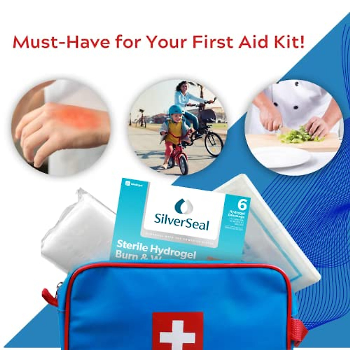 SilverSeal Burn and Wound Dressing, Hydrogel Pads with X-Static Silver, Soothing, Moist & Protective for Burns, Cuts & Wounds, 2" x 3" Sterile Dressings, 6 Count