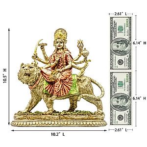 BangBangDa Hindu Goddess Durga Idol Statue - Durga On Tiger Figurine India Murti Home Mandir Temple Altar Puja Item Birthday Diwali Pooja Gifts for Indian Yoga Meditation Spritural Decor