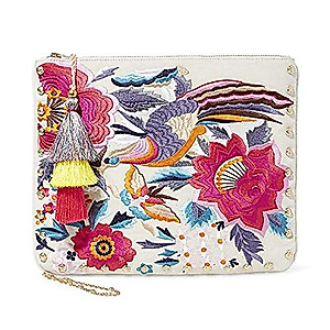 Steve Madden Breza Colorful Embroidered Large Clutch Crossbody, Natural/Multi