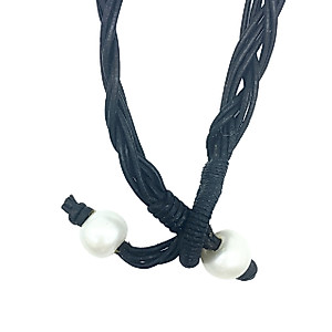 Keshi White Pearl Cluster Y-Necklace on Leather Cord