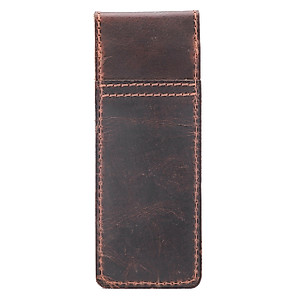 The Antiq Leather Pen Holder, Genuine 2 Pen Case with Tuck-in Flap, Brown Leather Case for Fountain, Ballpoint & Rollerball Pens, Travel Organizer, Luxury Executive Pen Storage Sleeve (2 Pen, Brown)