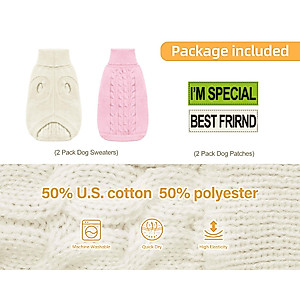 Roseelk 2 Pack Dog Sweaters for Small Dogs - Puppy Medium Warm Clothes in Winter, Turtleneck Pullover Design for Boy Girl Pet, Doggie, Cat, Kitten Chihuahua Bulldog Pug Beagles (S, Pink, Beige)