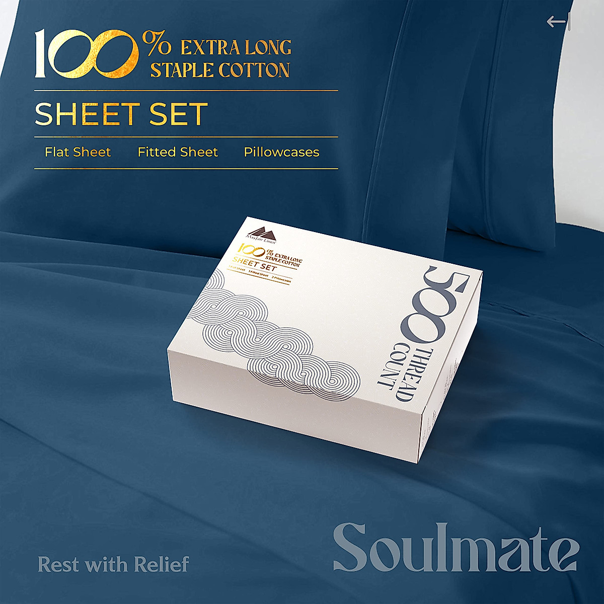 Mayfair Linen 500 Thread Count 100% Cotton Sheets King Size Bed Set - 4 PC King Bed Sheet Set Cotton (Teal), Soft, Cooling, Sateen Weave 16" Deep Pocket Bedsheet for Hot Sleepers (Fits 18" Mattress)