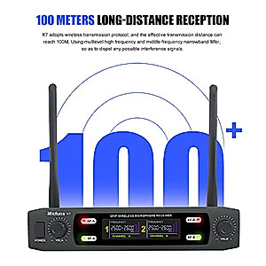 micfuns K7 Professional Wireless 2 Handheld VHF 230-250 MHZ Microphone System 100m distand for Karaoke,Party, Speech