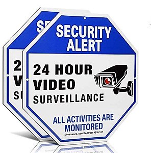 Sheenwang 2-Pack Security Camera Sign, Video Surveillance Signs Outdoor, UV Printed 40 Mil Rust Free Aluminum 10 X 10 in, Weatherproof and Heavy Duty Security Signs for Home or Business
