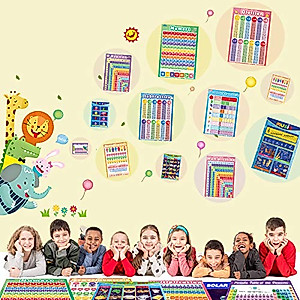 FYYZY Educational Posters for Toddler and Elementary School Classroom Learning Alphabet Numbers Shapes Colors Laminated Poster Chart Set 14 Pack