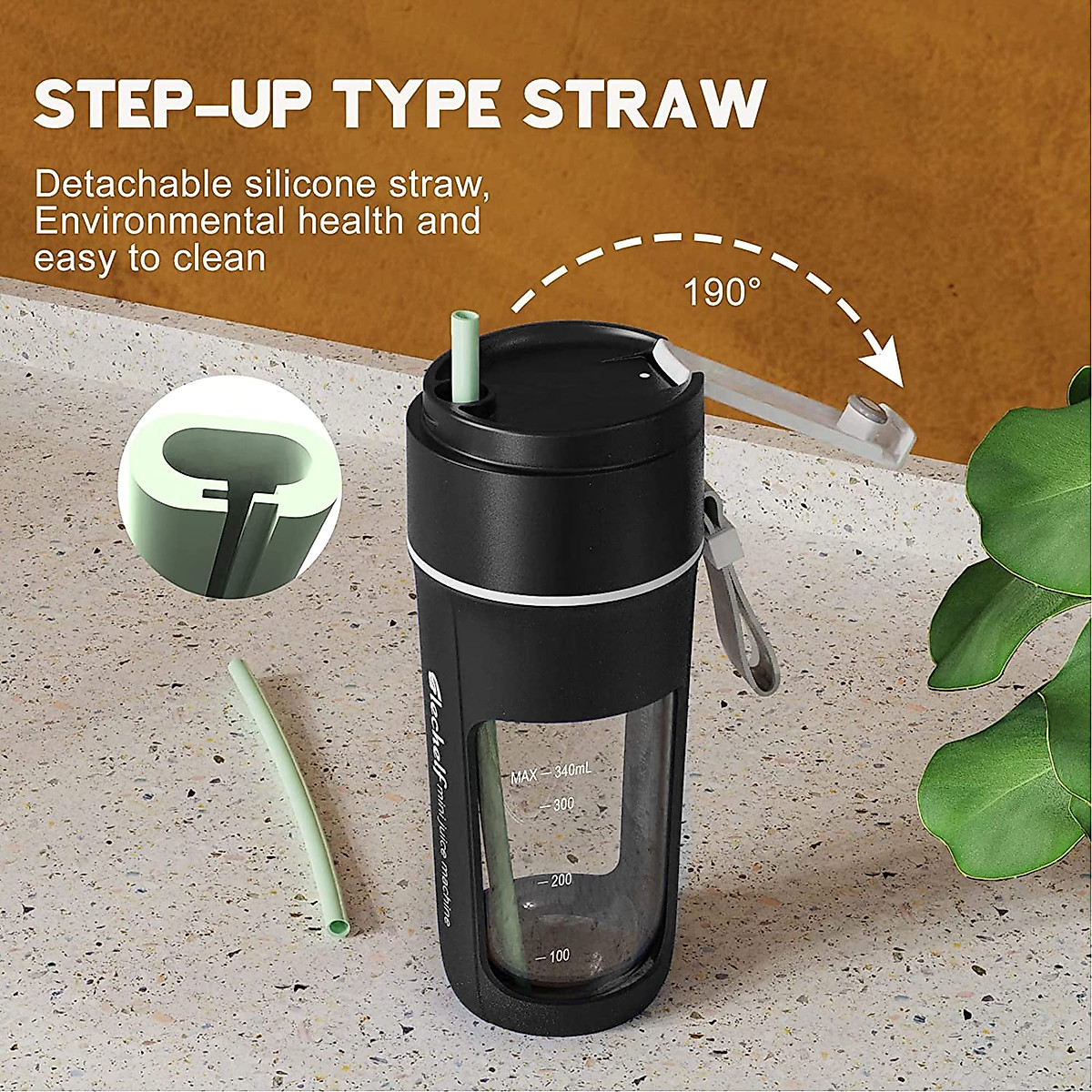 Elechelf Portable Blender, Mini Blender For Shakes and Smoothies, Personal Blender USB Rechargeable, Fresh Juice Blender With 8 Blades, 12oz Handheld Blender For Kichen Ice (Black)