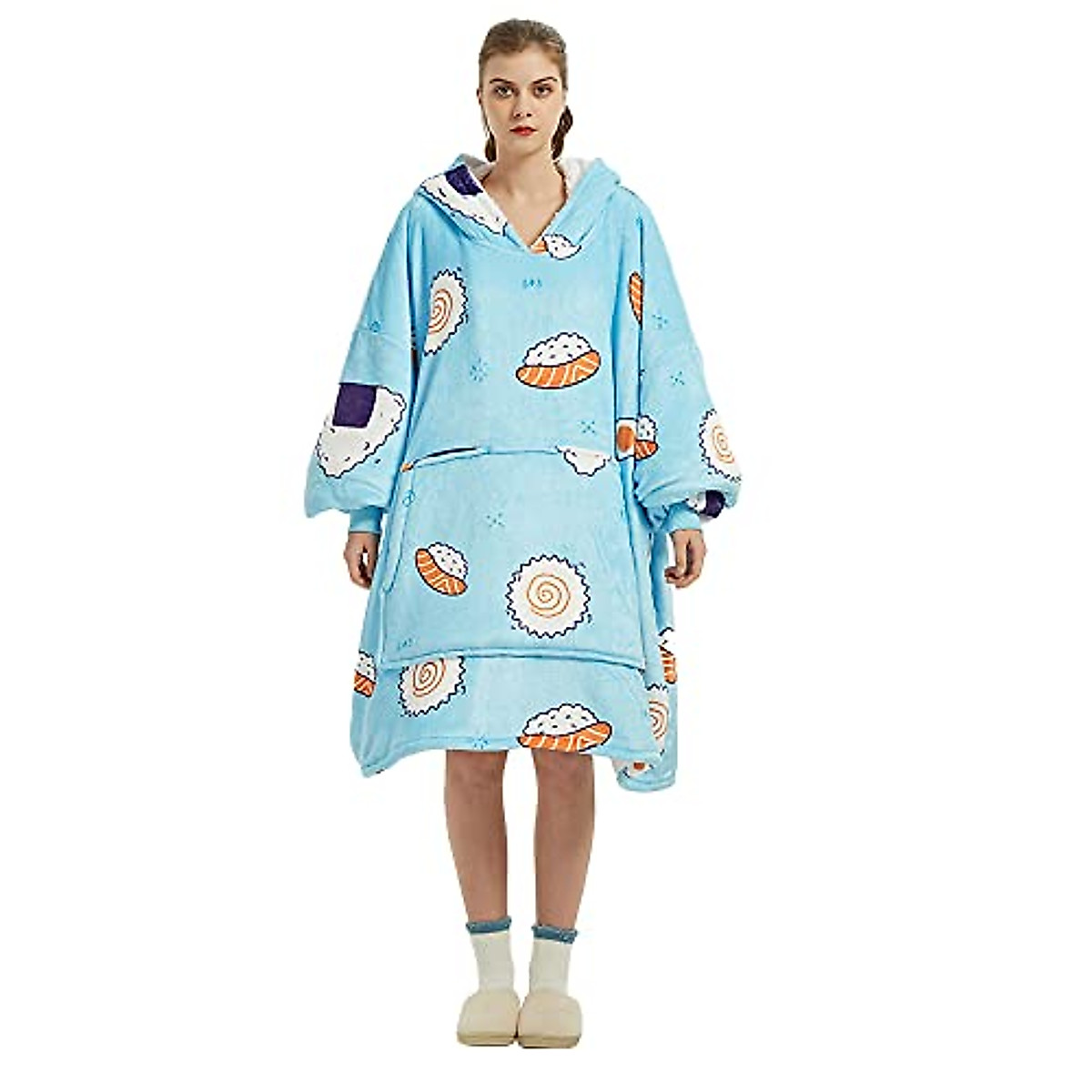 tramobe Blanket Hoodie Wearable Blanket Adult,Oversized Sherpa Blanket Sweatshirt with Giant Pocket and Sleeves,Warm Plush Hooded Blanket for Women & Men